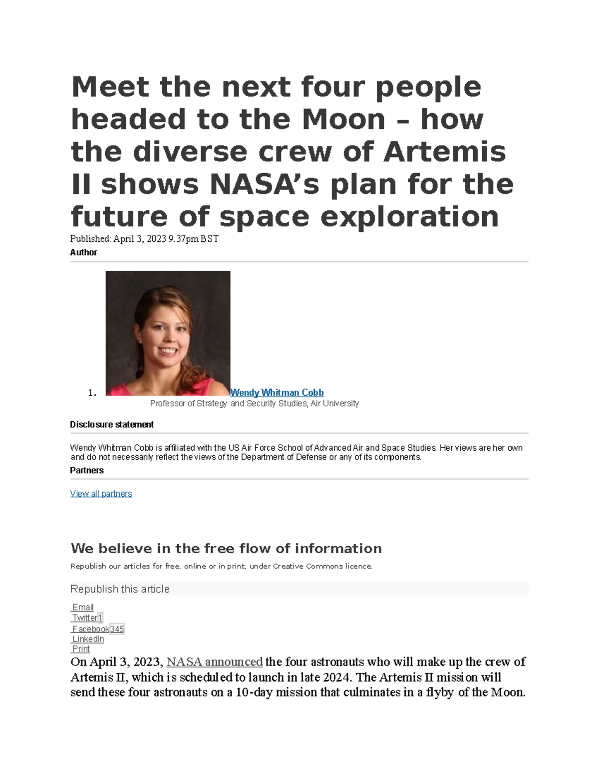 Meet the next four people headed to the Moon - Wendy Whitman Cobb ...