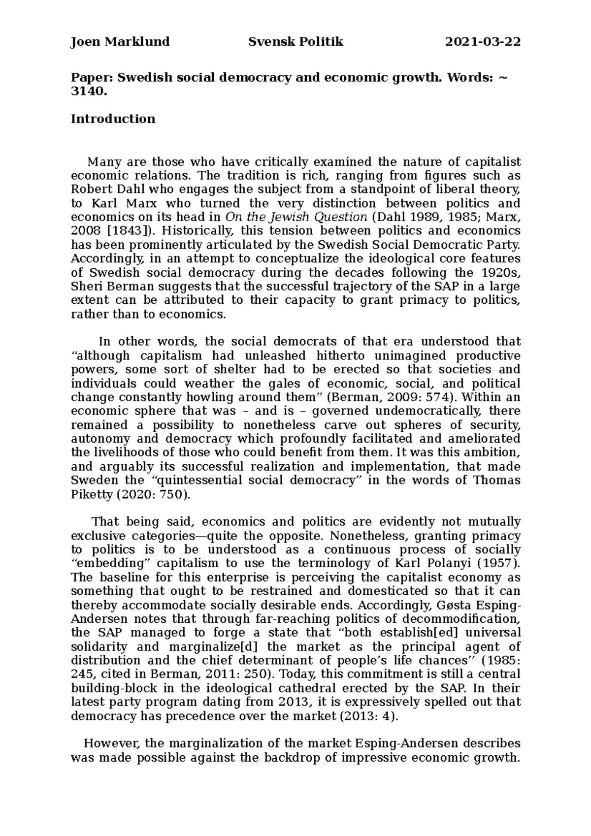 PM Svensk politik final version - Paper: Swedish social democracy and ...