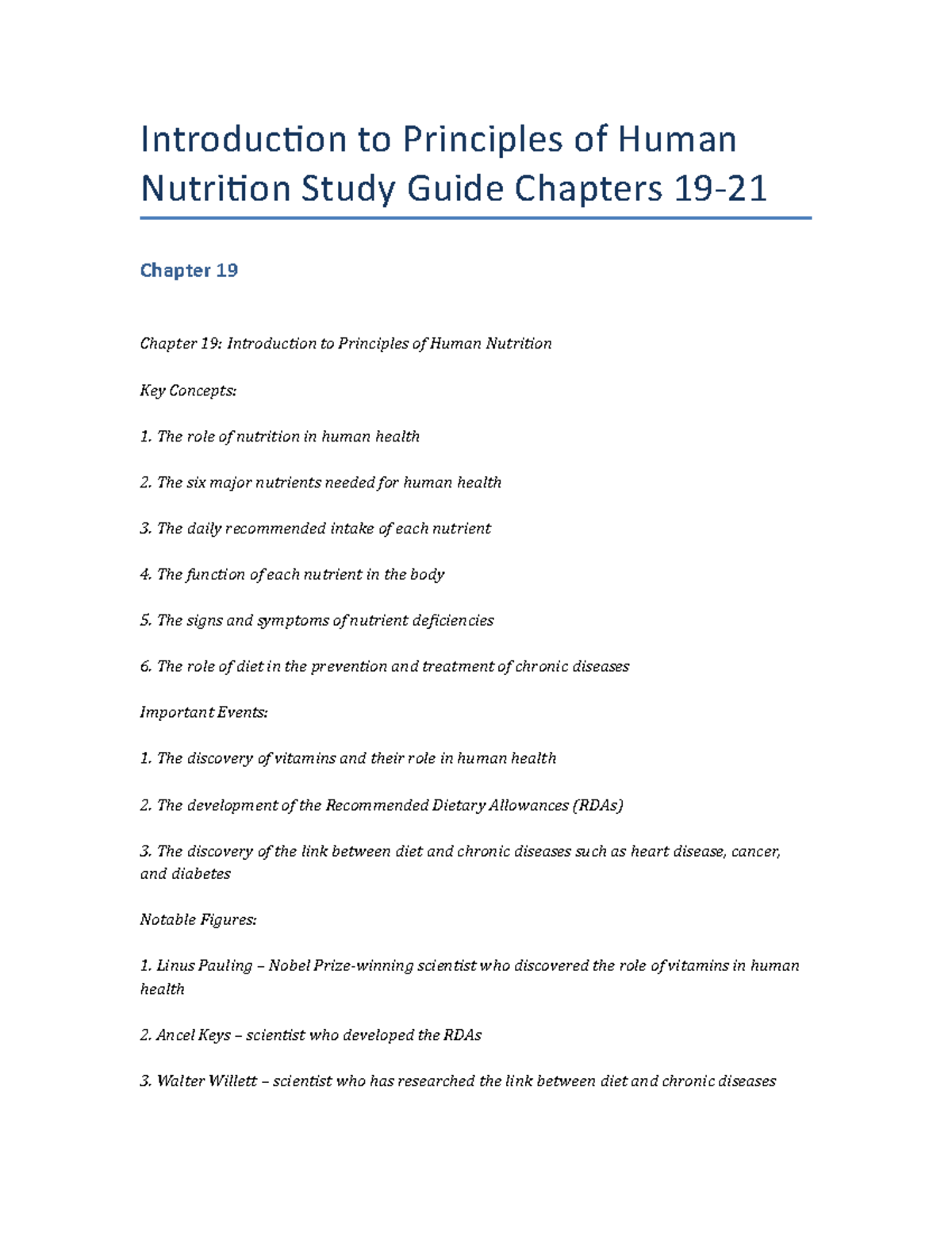 Introduction to Principles of Human Nutrition Study Guide Chapters 19 ...