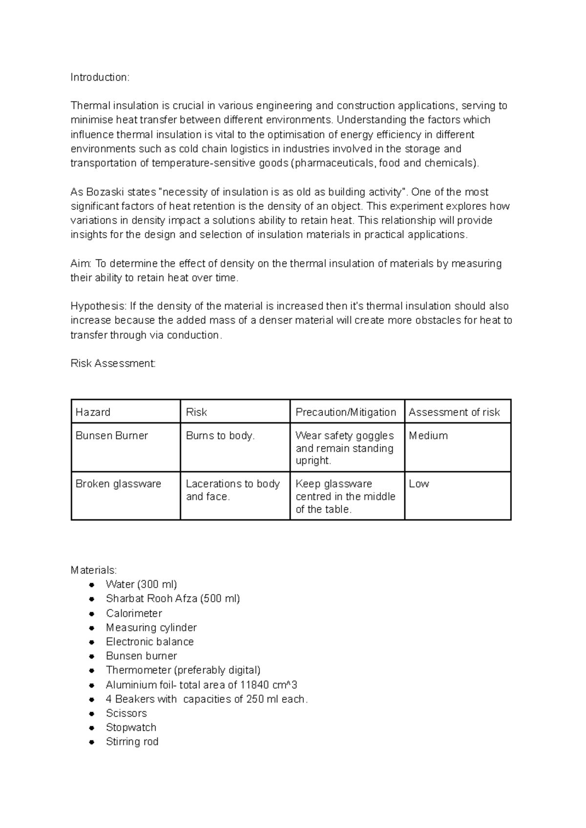 Insulation Experiment - Introduction: Thermal insulation is crucial in ...
