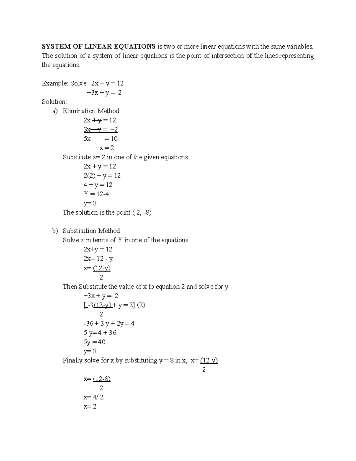 Management Science Output - SYSTEM OF LINEAR EQUATIONS is two or more ...