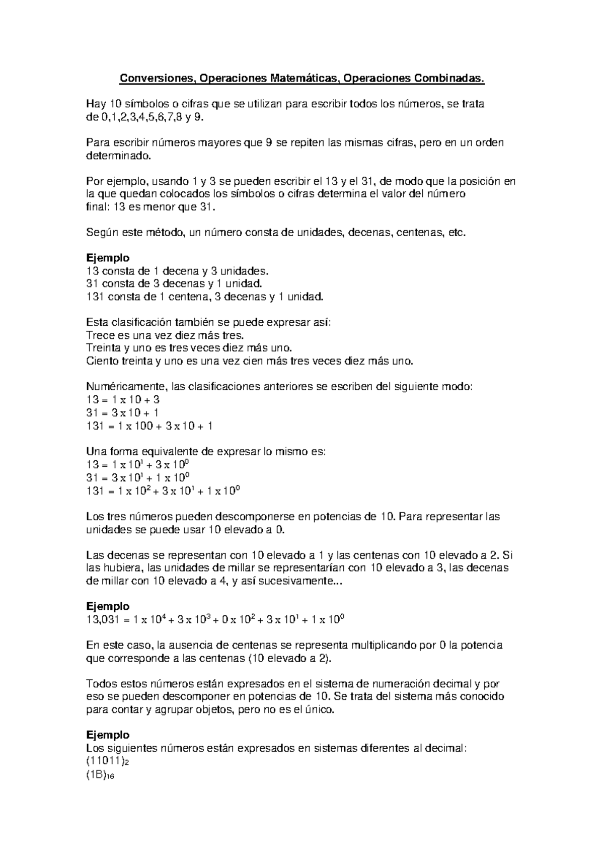 Teoria 2 - Conversiones, Operaciones Matemáticas, Operaciones ...