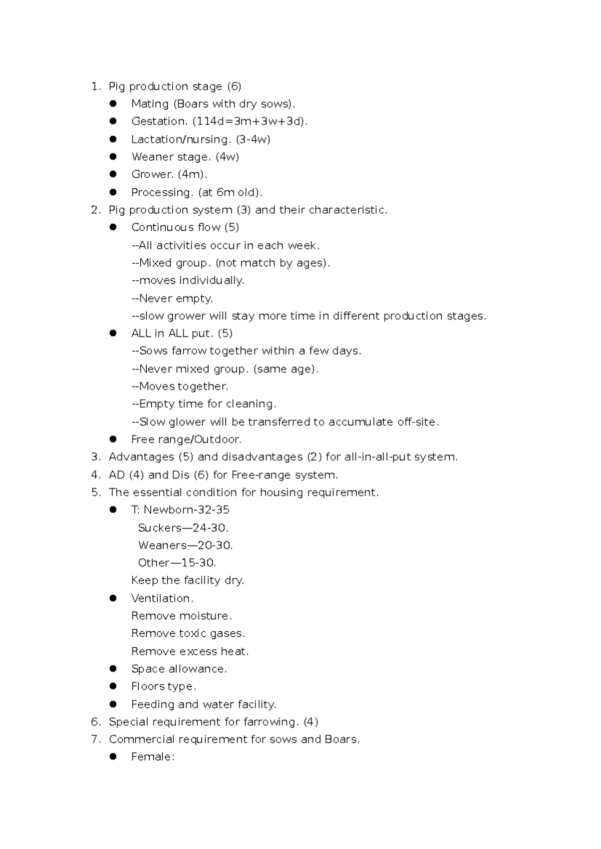 Pig checklist - This is a summary list of pig week. - Pig production ...