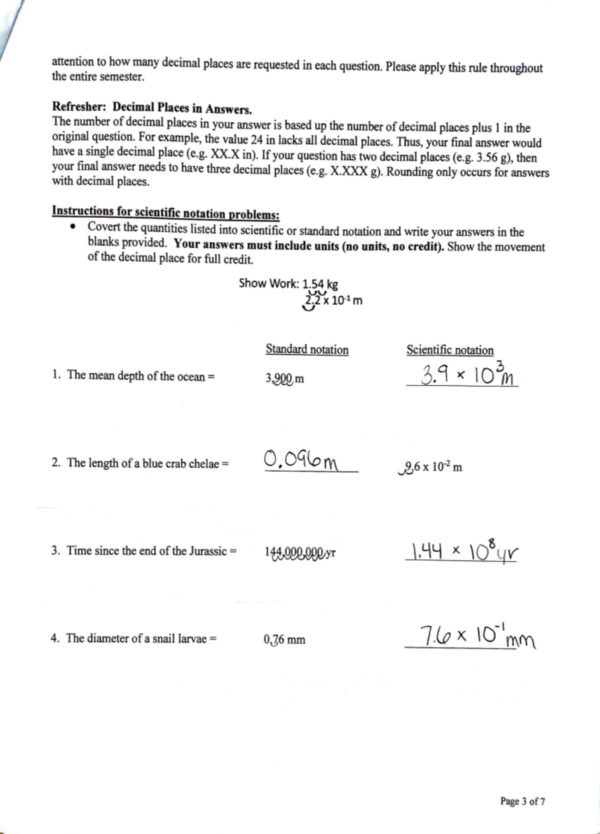 Homework assignment 1 MSCI 111 - attention to how many decimal places are requested in each ...