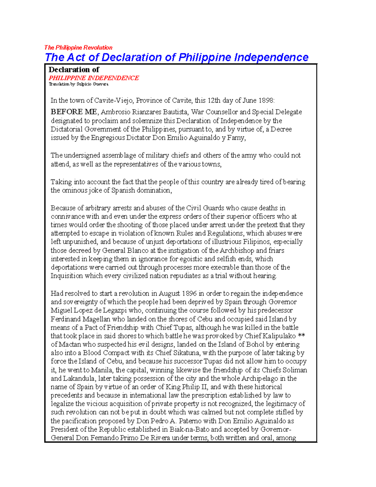 The-Philippine-Independence - The Philippine Revolution The Act of ...