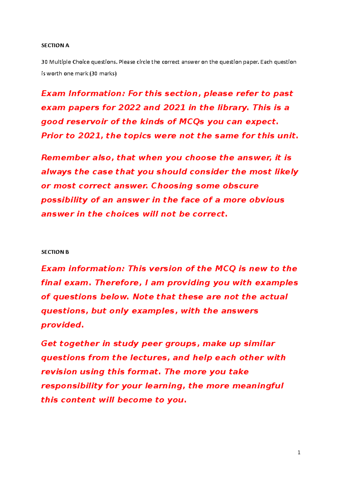 Mock EXAM - yes - SECTION A 30 Multiple Choice questions. Please circle ...