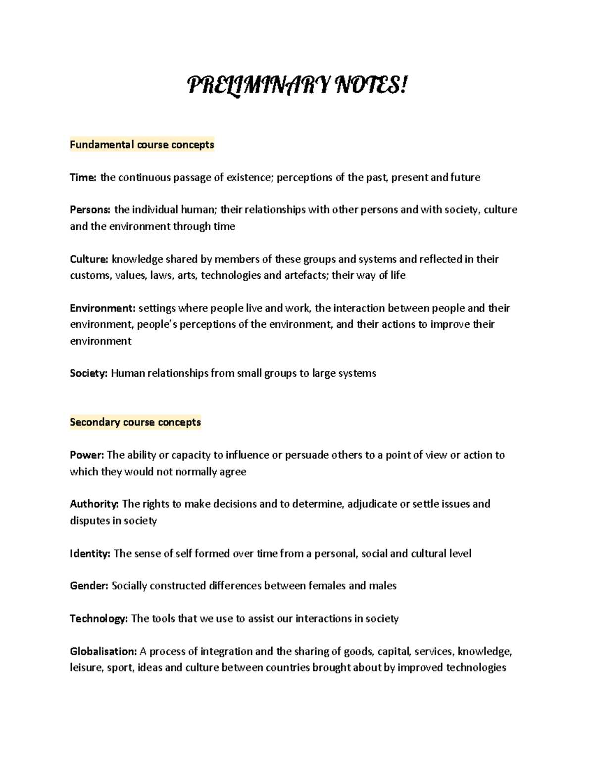 Society and Culture Notes - PRELIMINARY NOTES! Fundamental course ...