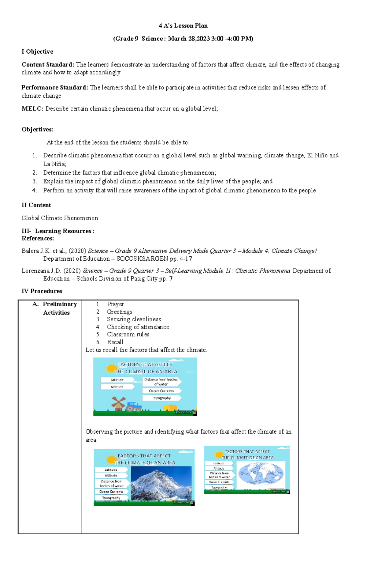 4As-for-demo - recognition on its type - 4 A’s Lesson Plan (Grade 9 ...