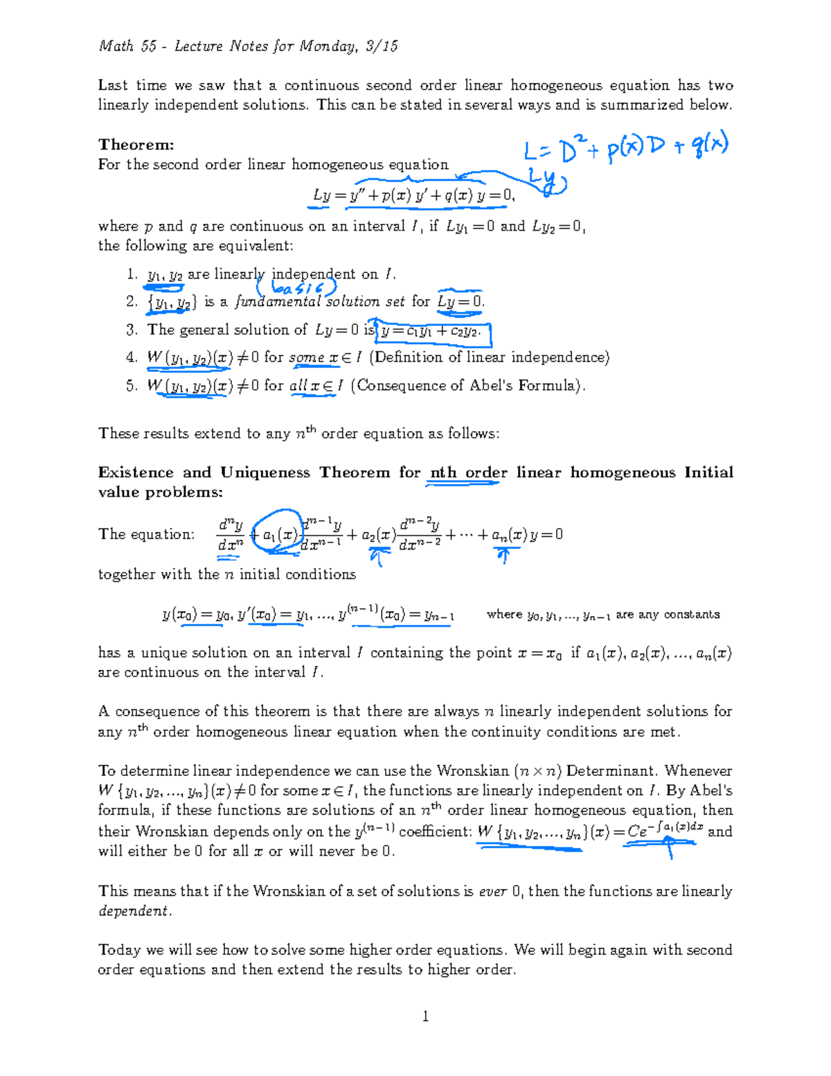 55315 annotated - Prof Patricia Michel - Math 55 - Lecture Notes for ...