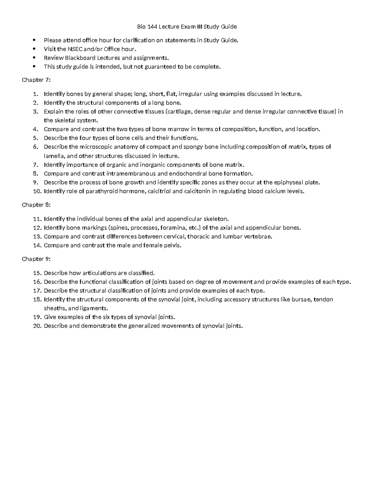 Bio 144 Le3 Study Guide F21 Bio 144 Lecture Exam Iii Study Guide