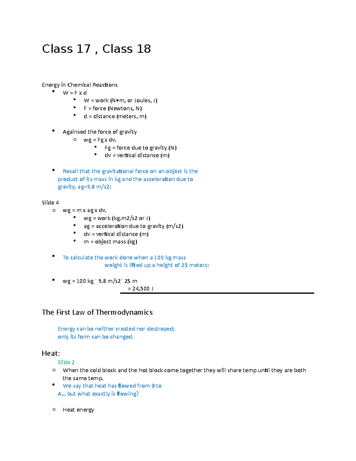 Class 17 - Chem 102 lecture notes - Class 17 , Class 18 Energy in ...