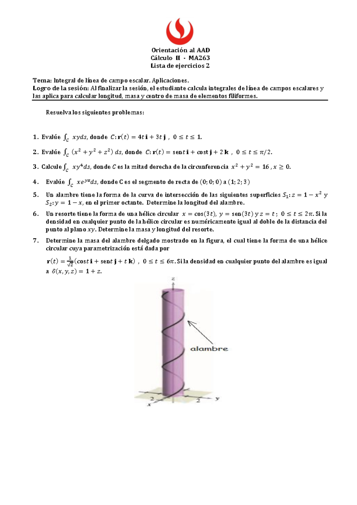 Sem 11- Durante Lista de ejercicios 2 Estudiante - OrientaciÛn al AAD C·lculo II - MA Lista de ...