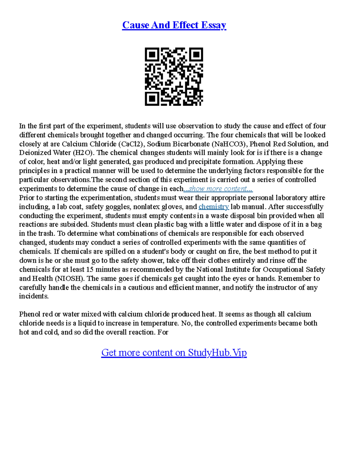 Cause And Affect Essay - Cause And Effect Essay In the first part of ...