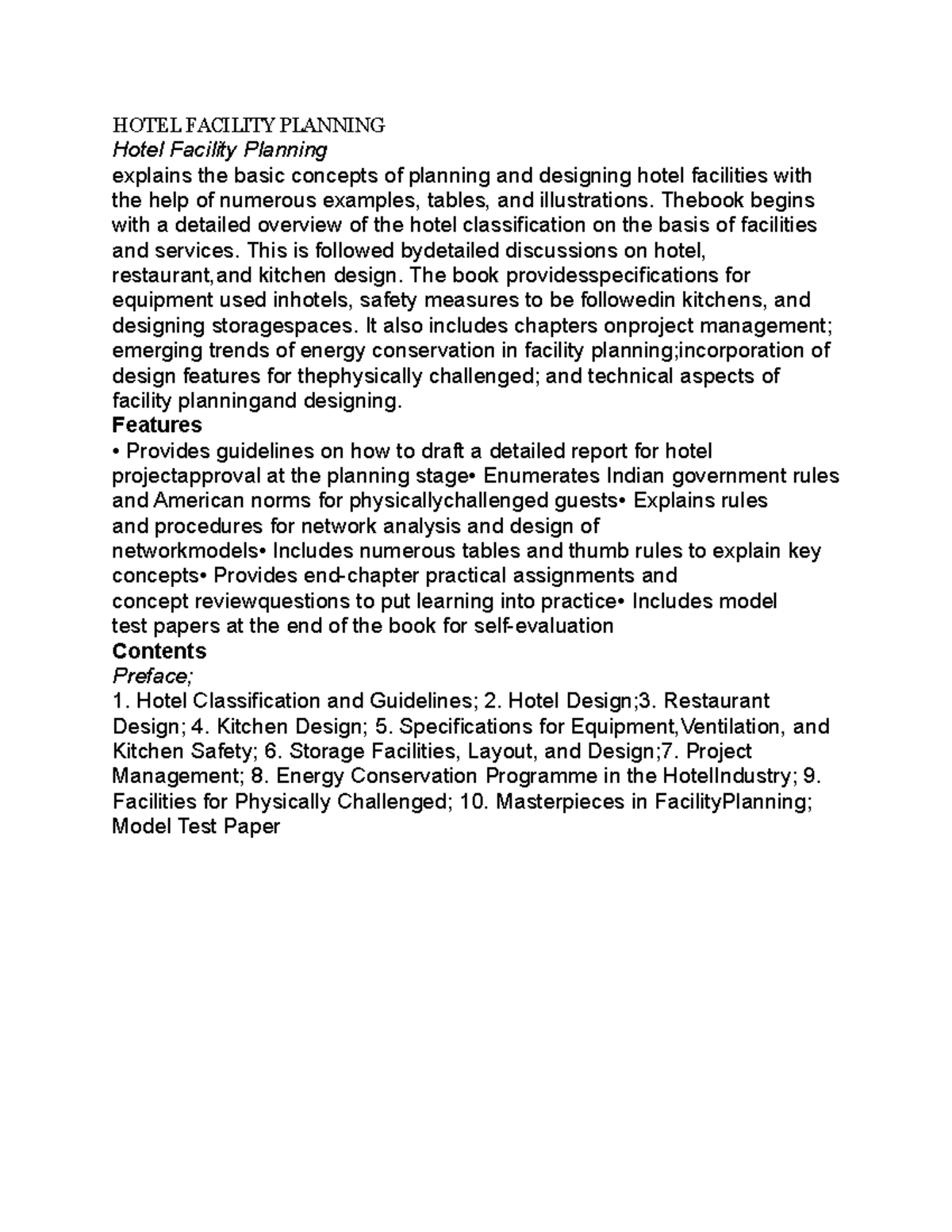 63715571 Hotel Facility Planning - HOTEL FACILITY PLANNING Hotel ...