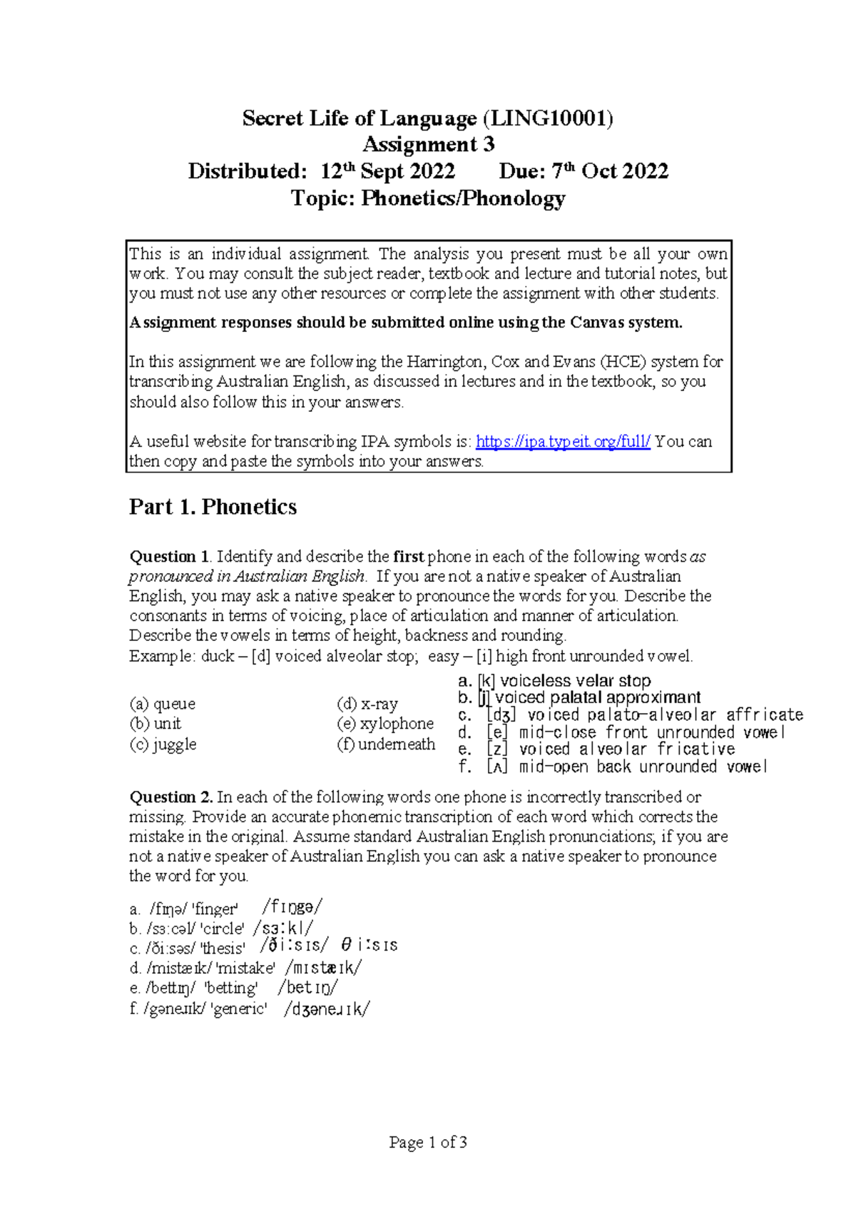 Asst3 - assignment3 - Page 1 of 3 Secret Life of Language (LING10001 ...