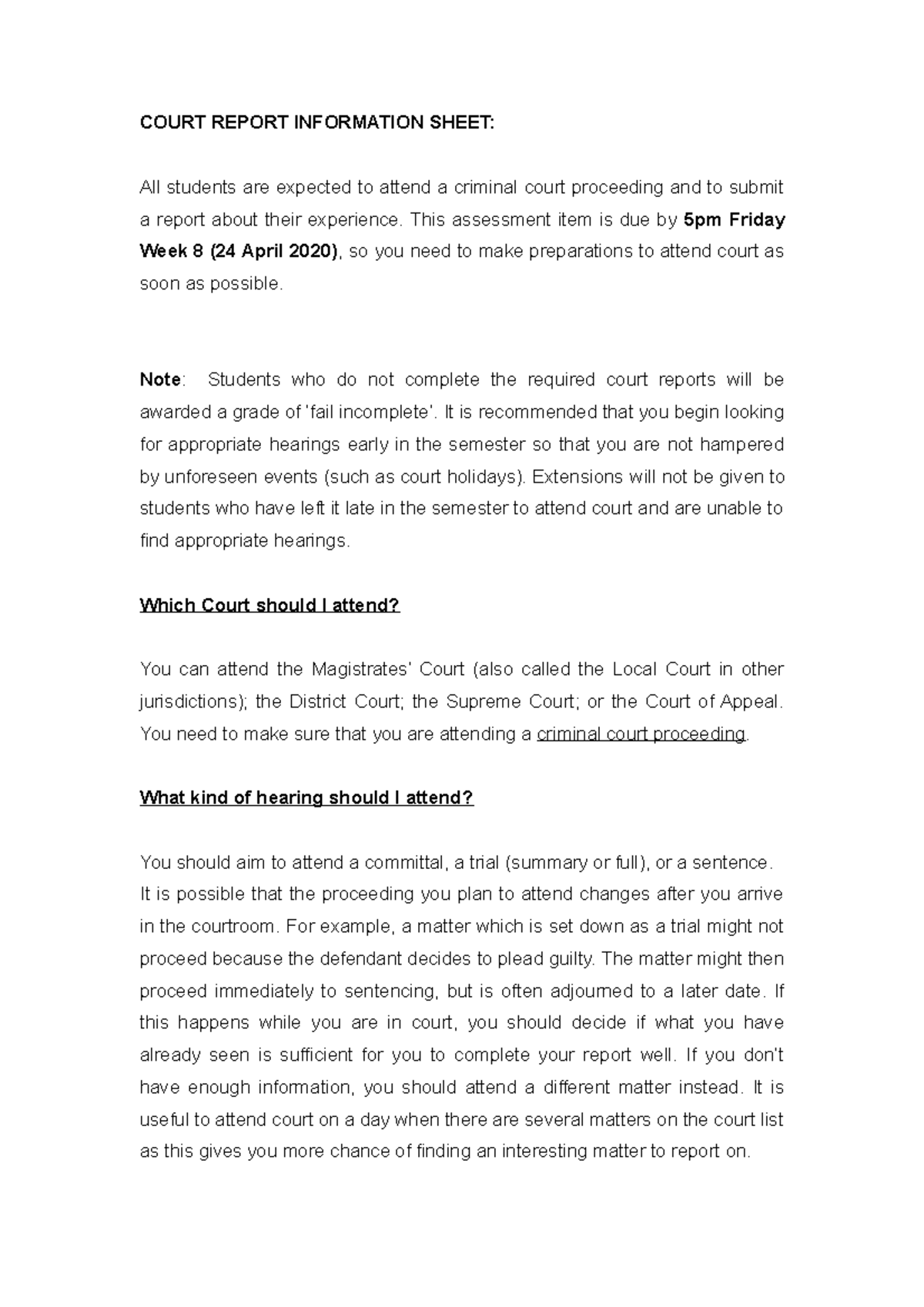 Court Report Information Sheet - COURT REPORT INFORMATION SHEET: All ...