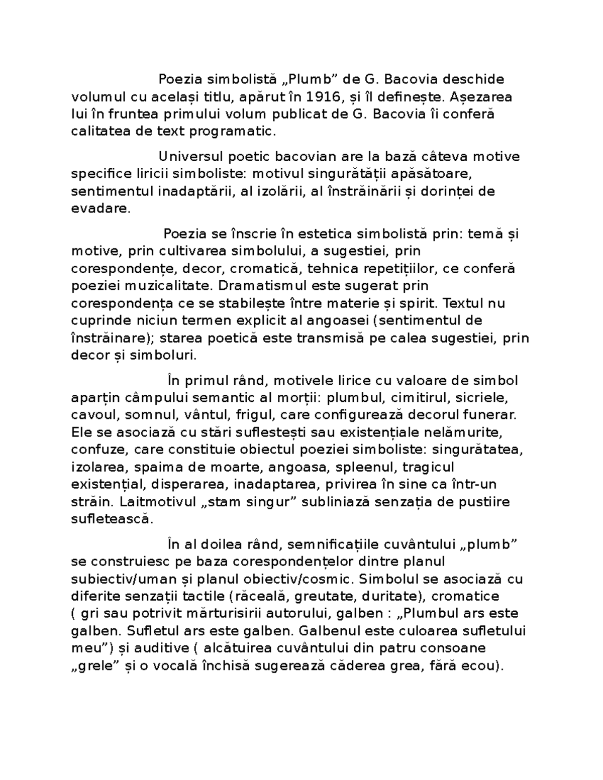 Plumb - bac - Poezia simbolistă „Plumb” de G. Bacovia deschide volumul ...