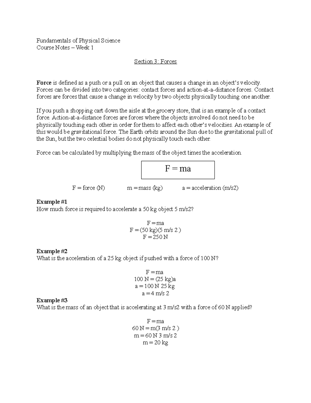 Fundamentals of Physical Science - Forces - Fundamentals of Physical ...