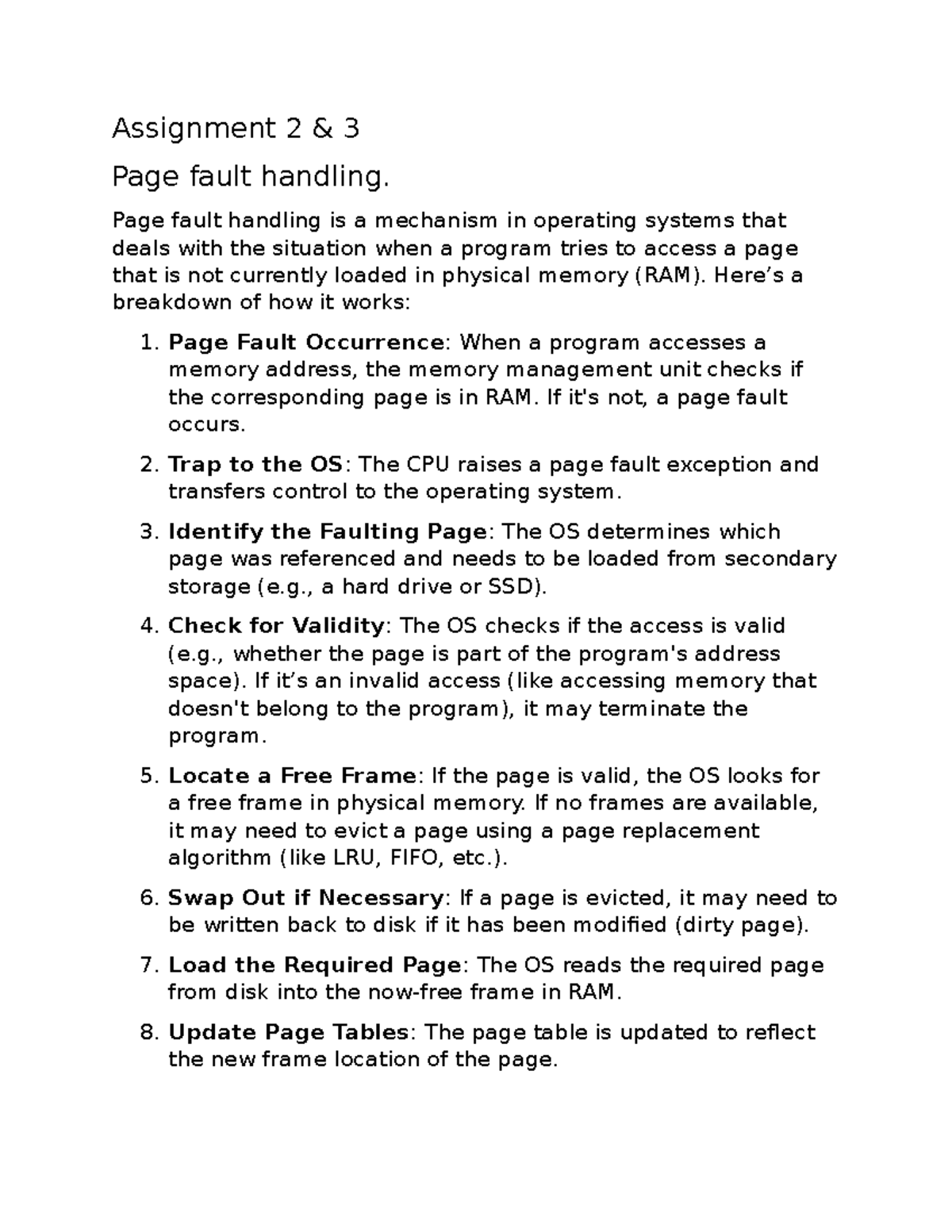 Assignment 2 & 3 - Assignment 2 & 3 Page fault handling. Page fault ...