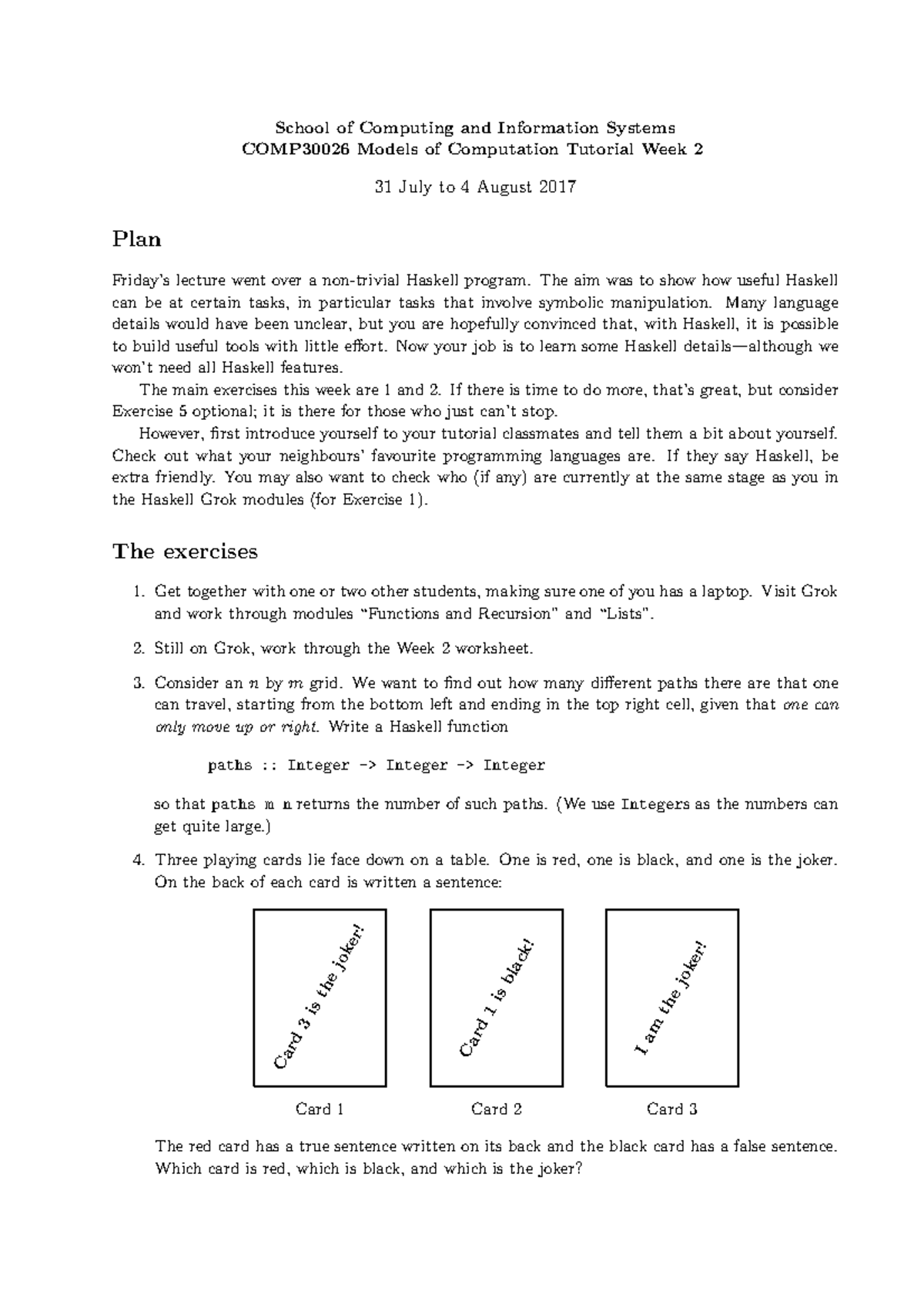 Tute02 - tut2 - School of Computing and Information Systems COMP30026 Models of Computation ...