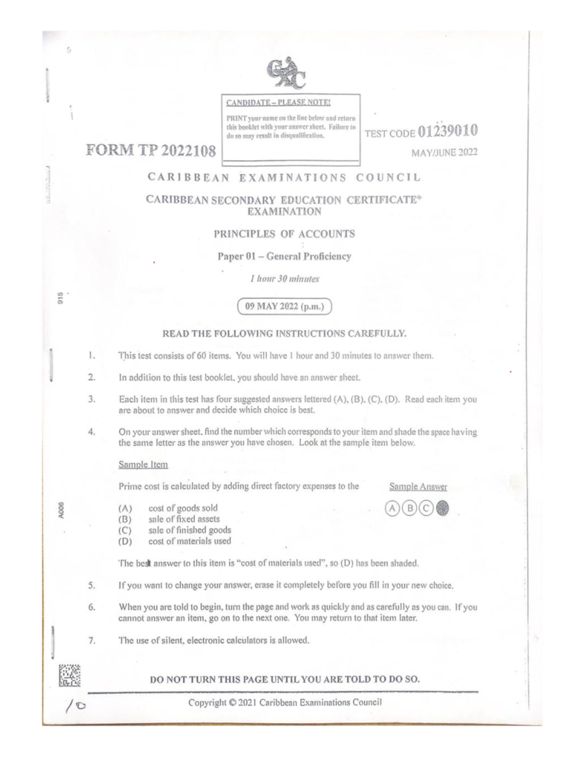 CSEC POA MJ 2022 P1 - Csec P0A MJ 2022 ppr 1 - CSEC Principles of ...
