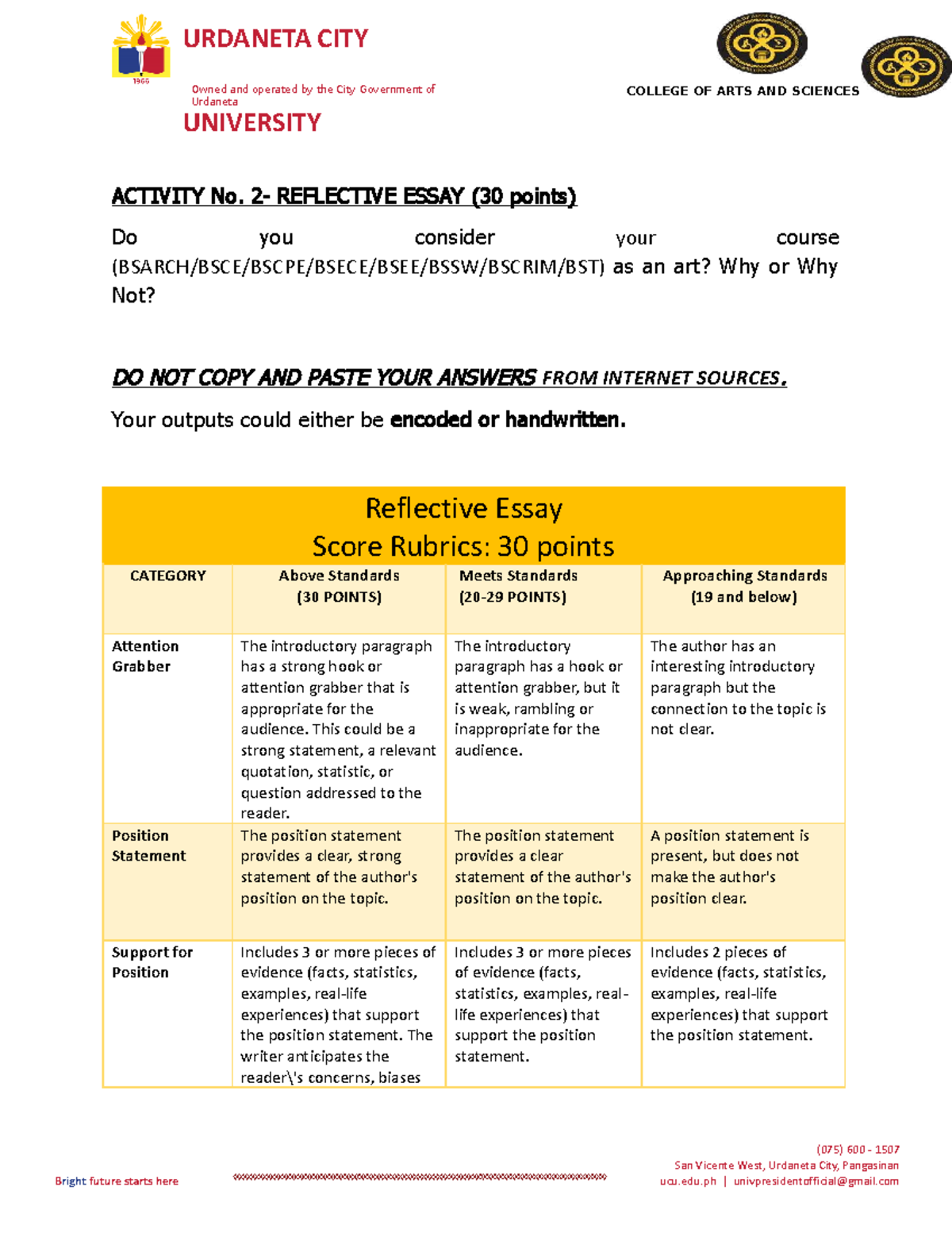 Activity 2 (ART Appreciation) - ACTIVITY No. 2- REFLECTIVE ESSAY (30 ...