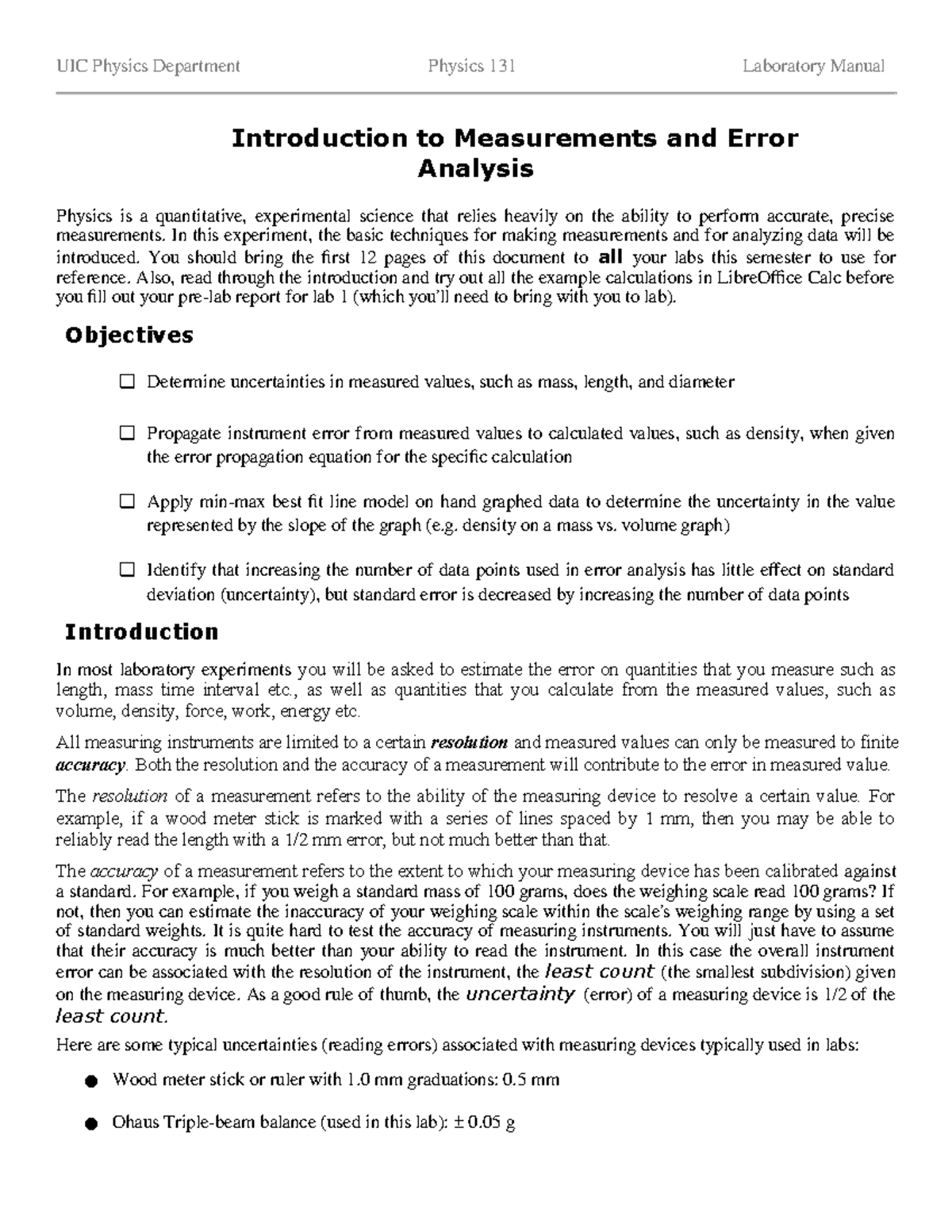 P131L01 Lab Manual v20220828 - Introduction to Measurements and Error Analysis Physics is a ...