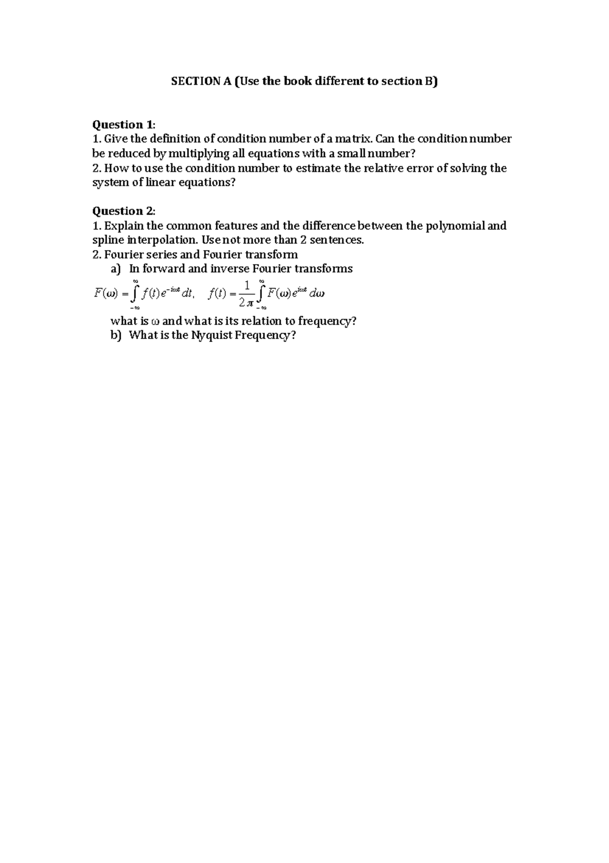 Exam 2016 - SECTION A (Use the book different to section B) Question 1: ...