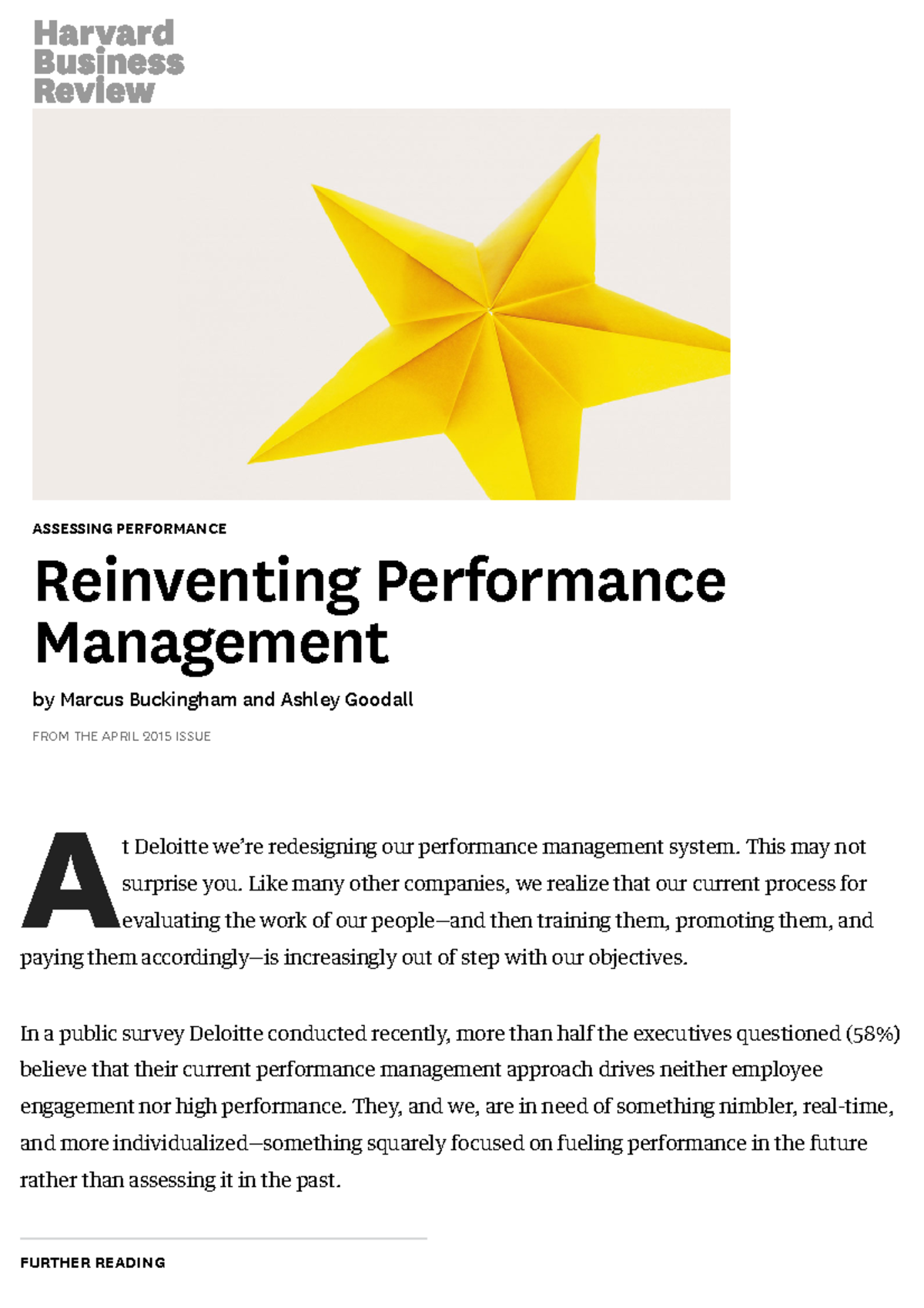 Buckingham Goodall 2015 HBR - ASSESSING PERFORMANCE Reinventing ...