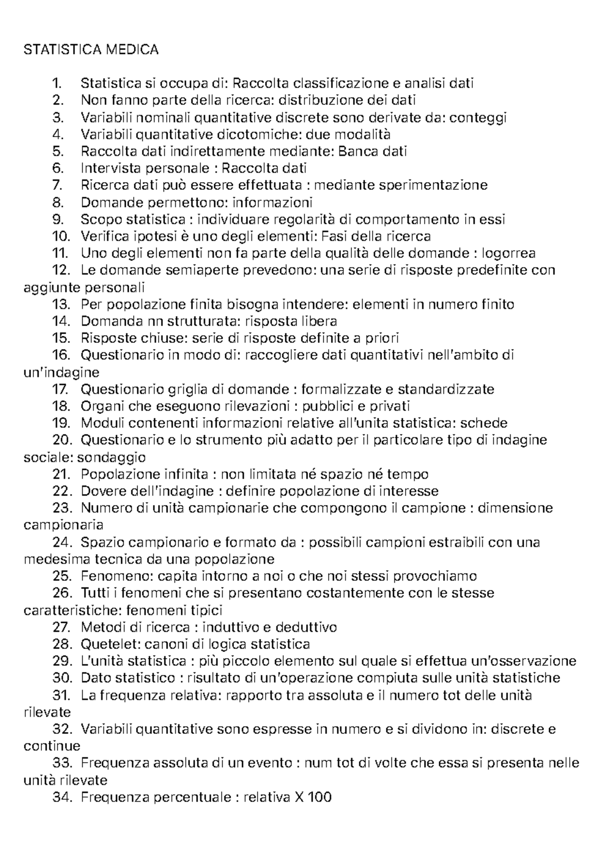 Statistica Medica - Domande test autovalutazione - STATISTICA MEDICA ...