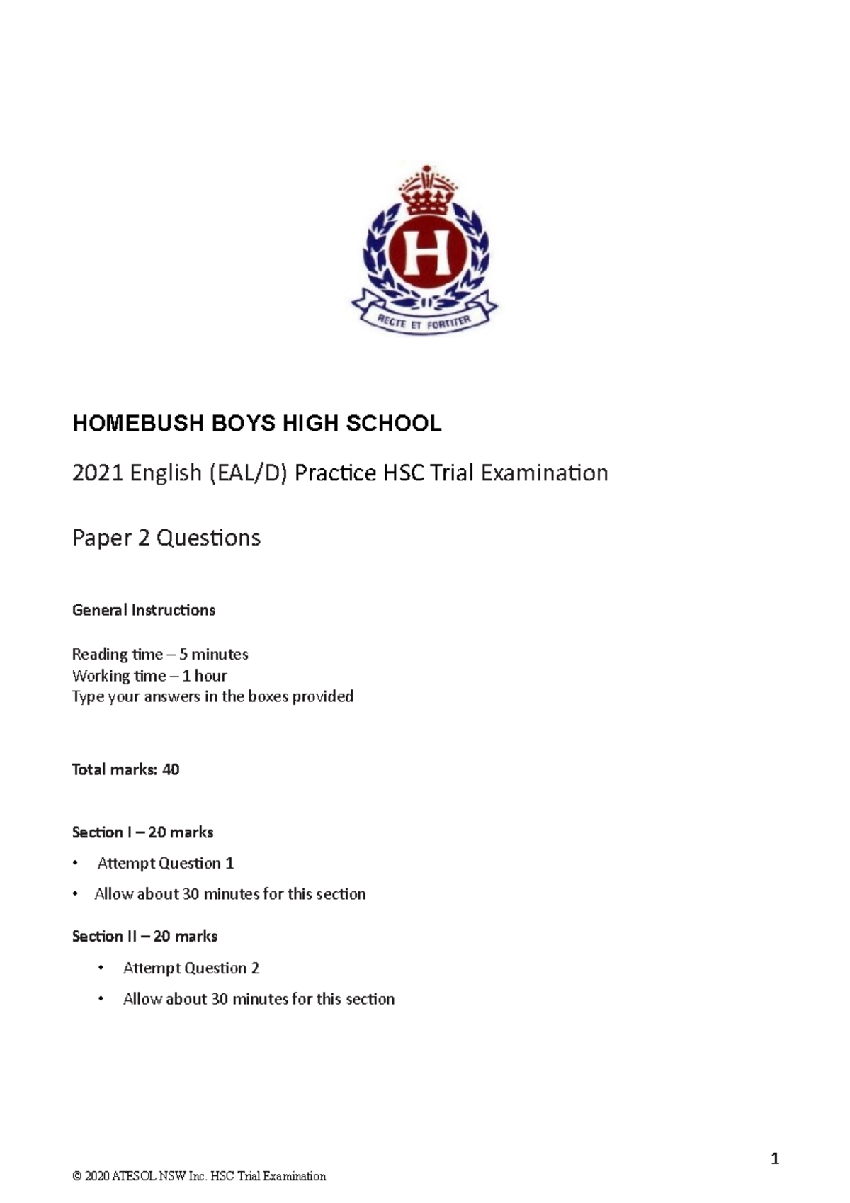 HBHS 2021Trial Paper 2 Question Booklet - HOMEBUSH BOYS HIGH SCHOOL ...