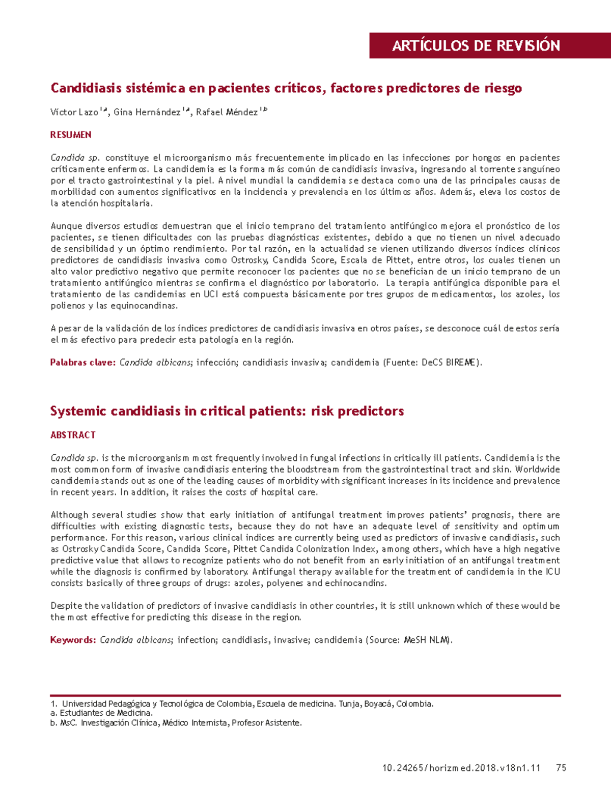 A11v18n1 - nota - 75 Candidiasis sistémica en pacientes críticos ...