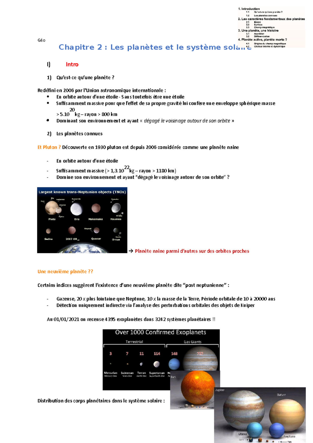 Chapitre 2 : Les planètes et le système solaire - 20 kg – rayon > 800 ...