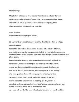 Morphology 2 - Word and Morpheme Classes Pairs of words that sound ...