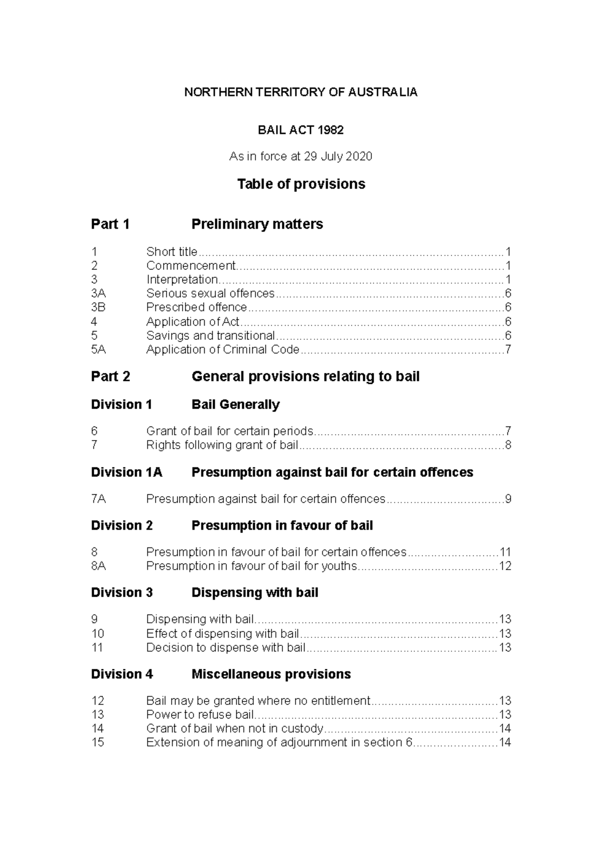 BAIL ACT 1982 Northern Territory - NORTHERN TERRITORY OF AUSTRALIA BAIL ...