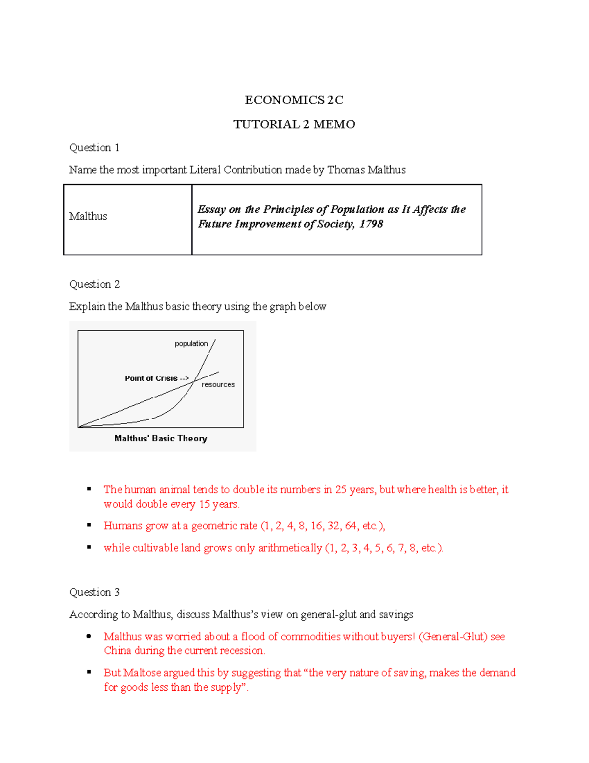 Economics 2C Tutorial 2 Memo 2023 - ECONOMICS 2C TUTORIAL 2 MEMO ...