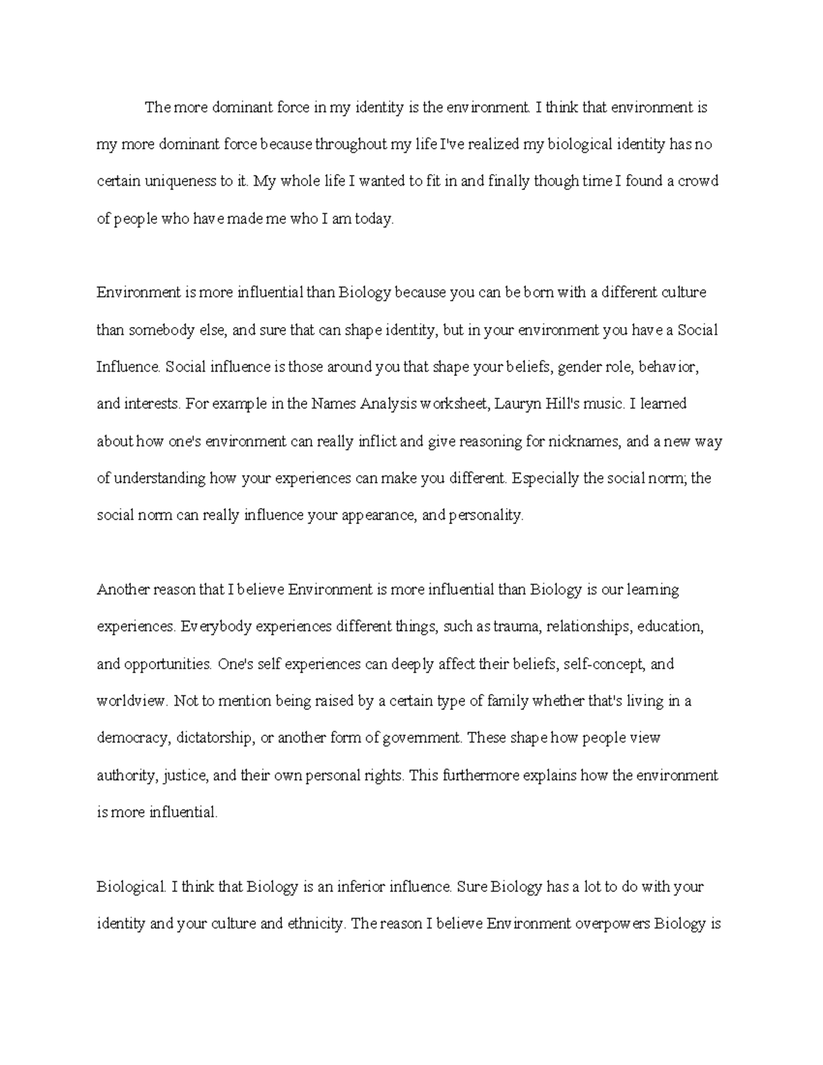 Ethan Yoder Identity Outline - The more dominant force in my identity ...