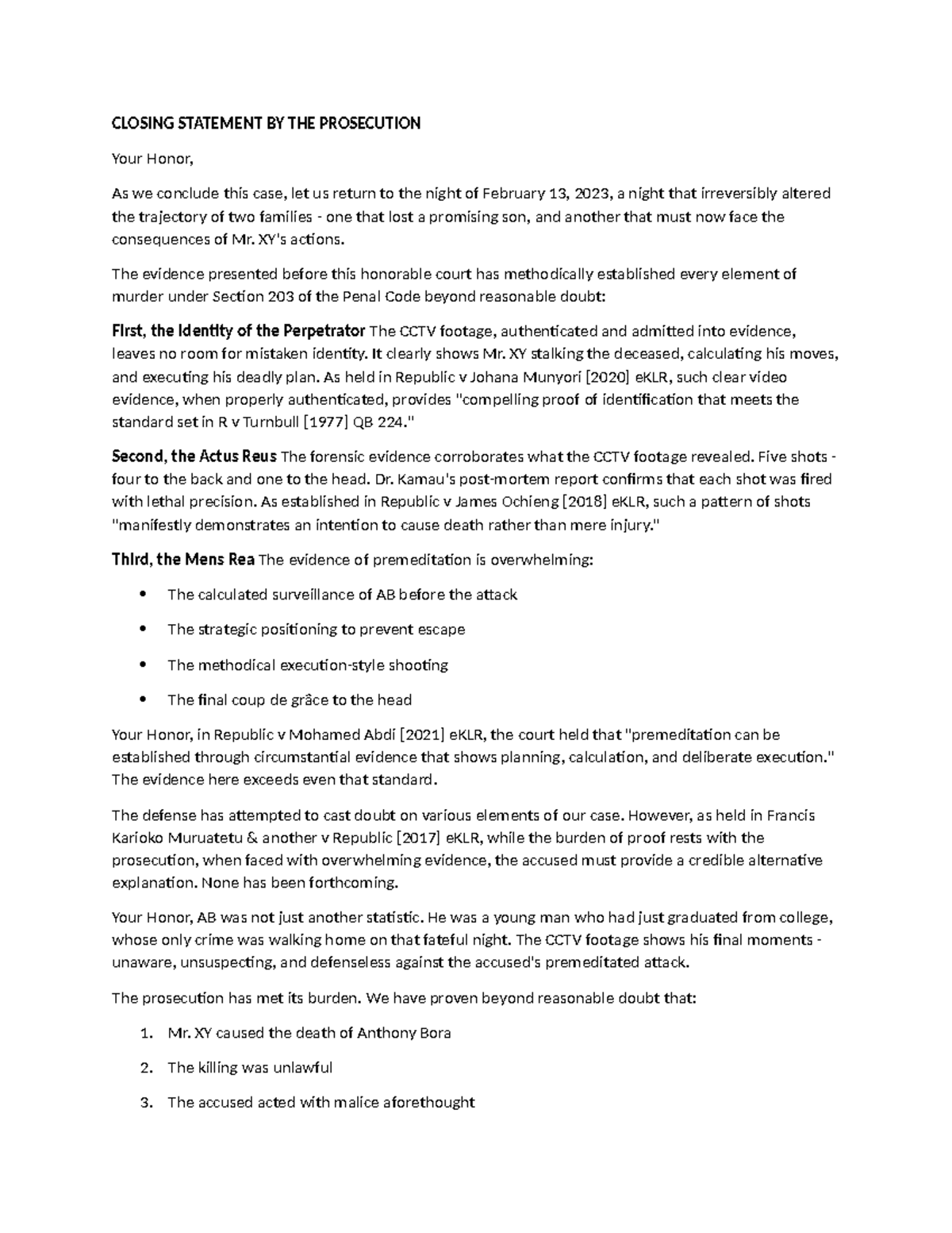 Closing Statement BY THE Prosecution - CLOSING STATEMENT BY THE ...