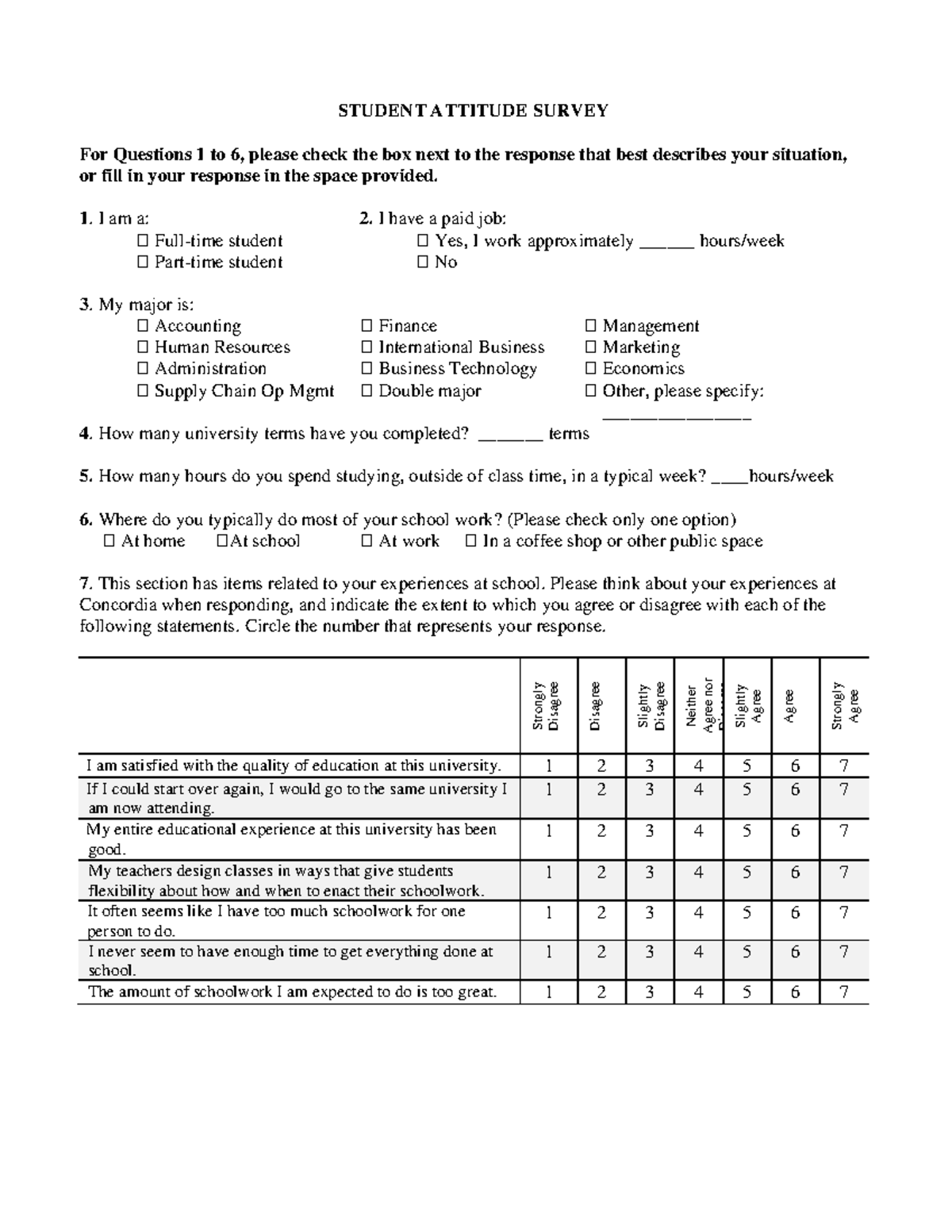 Survey A 2023 - STUDENT ATTITUDE SURVEY For Questions 1 to 6, please ...