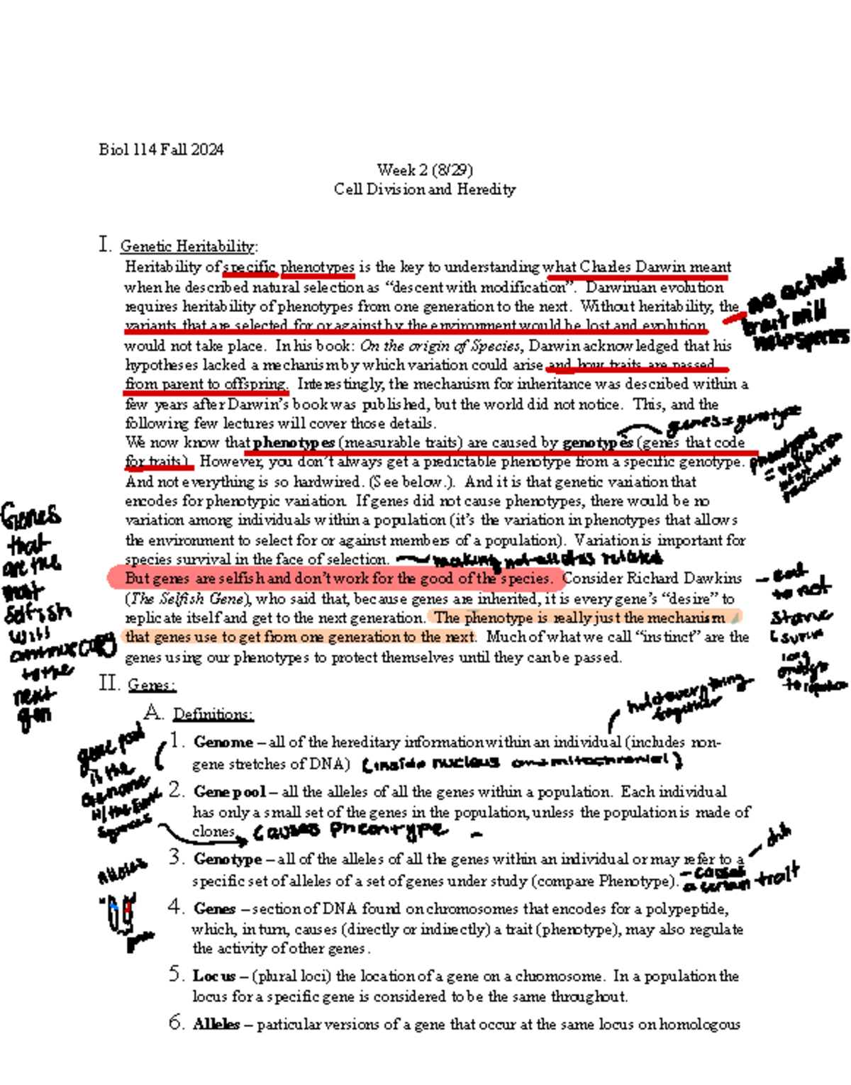 Lecture week 2 (8-29) - Notes Cell Division and heredity - Biol 114 ...