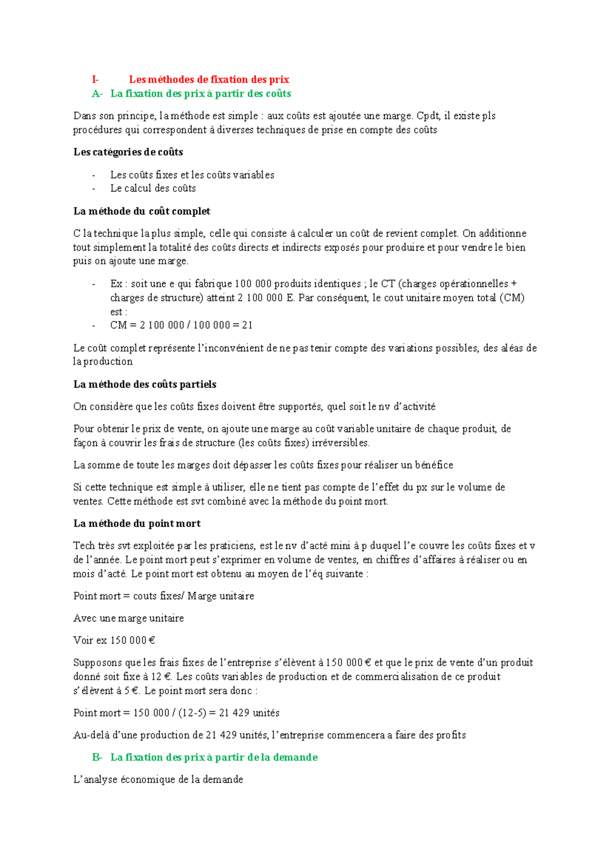 Chapitre-2-marketing - I- Les méthodes de fixation des prix A- La ...