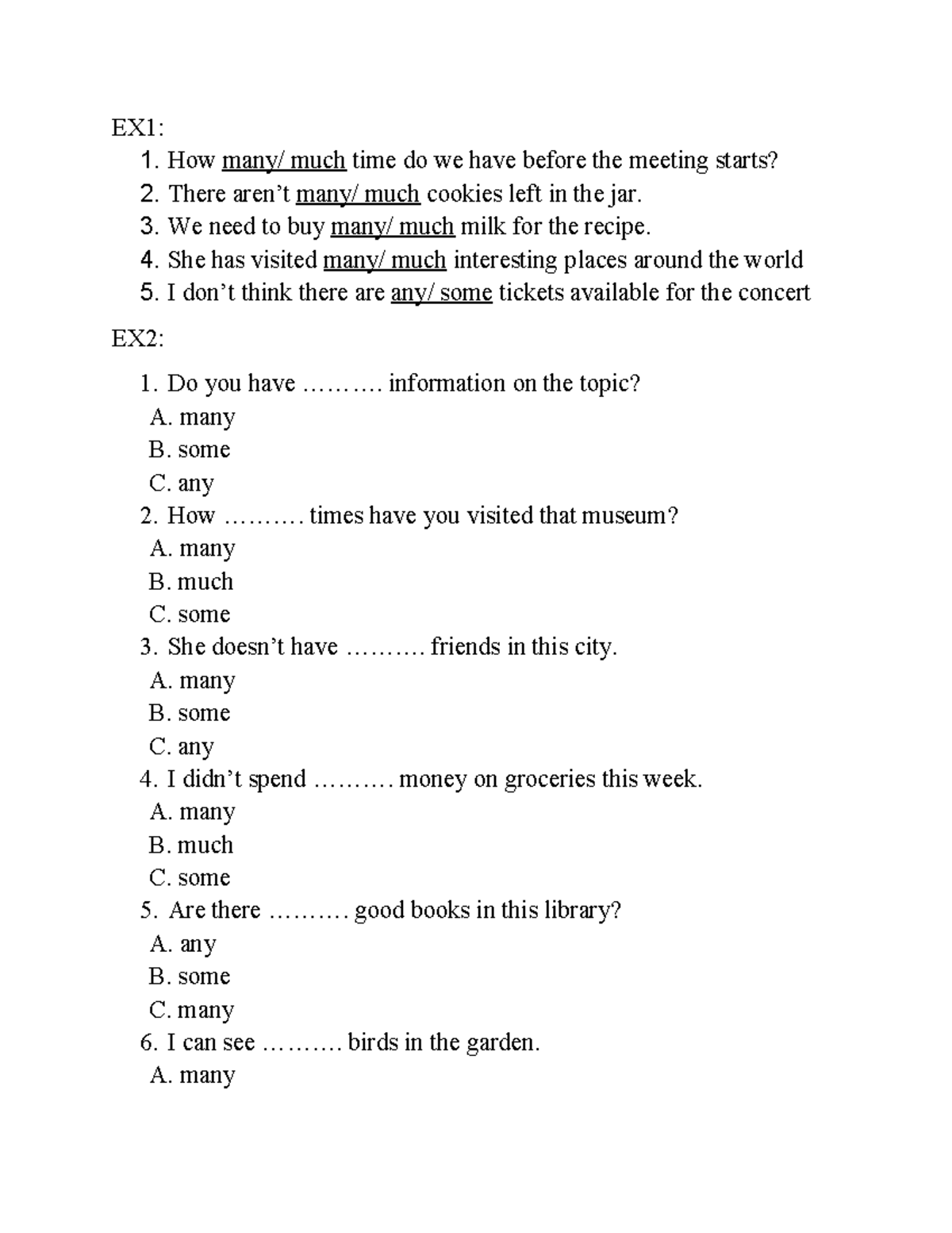 Bài 2 - practical for children (LOP3) - EX1: How many/ much time do we ...