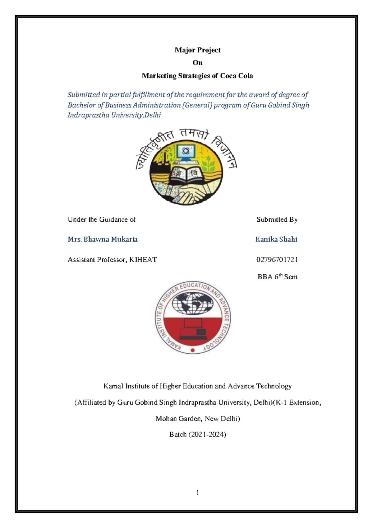 Major Project PDF - Major Project On Marketing Strategies of Coca Cola ...