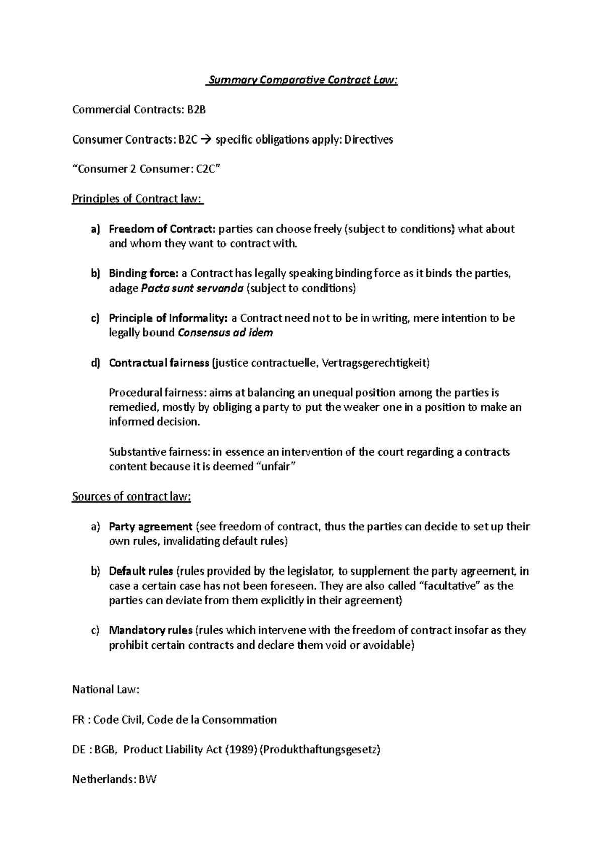 Summary Comparative Contract Law - Summary Comparative Contract Law ...