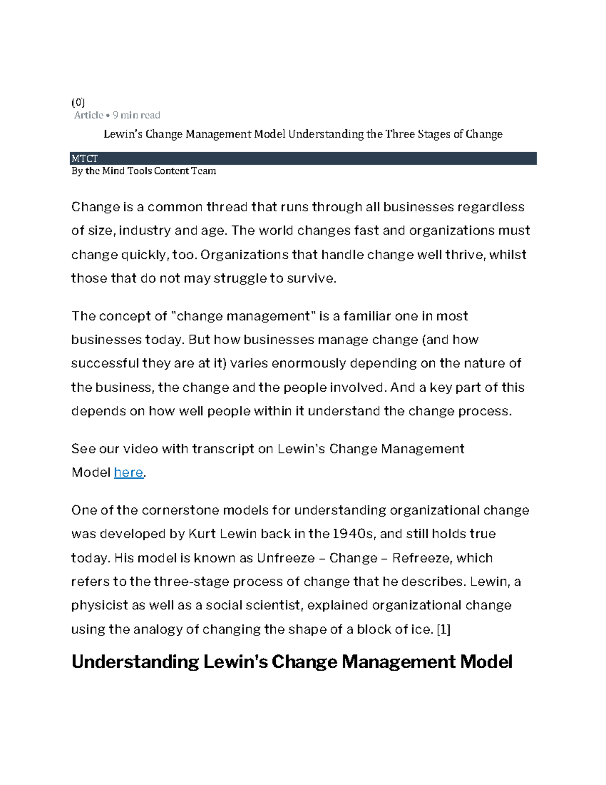 Lewin's Change Management Model - The world changes fast and ...
