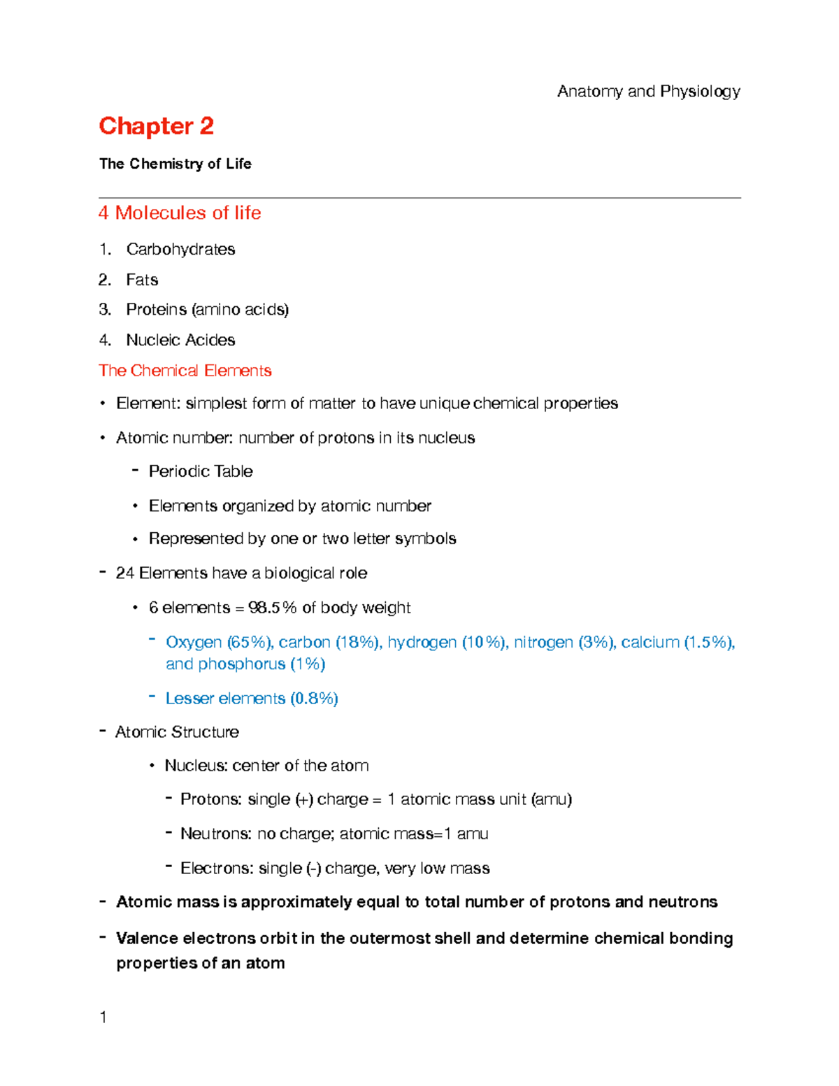 Chapter 2 - Lecture notes 3 - Anatomy and Physiology Chapter 2 The ...