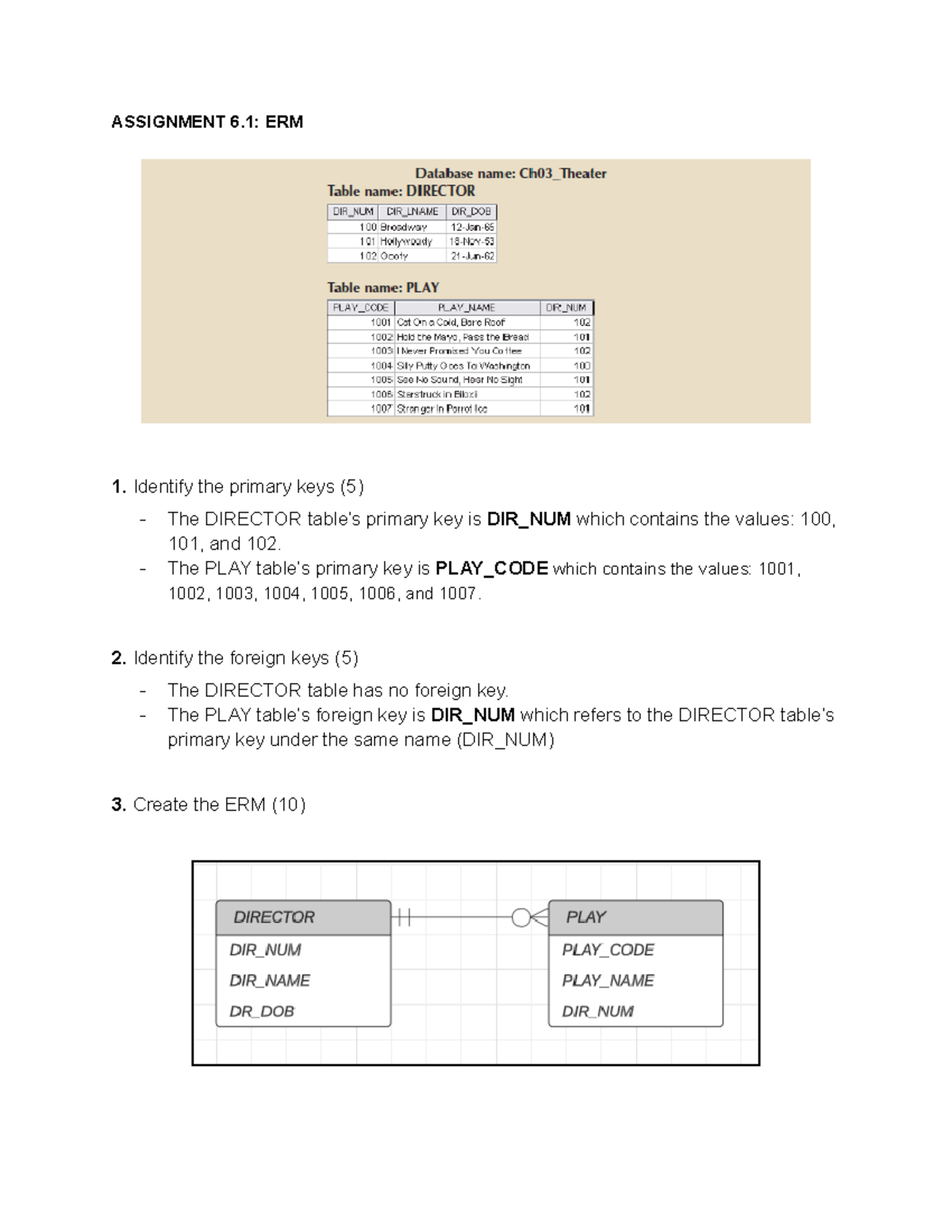 Group 2 - Assignment 6.1 ERM - ASSIGNMENT 6: ERM 1. Identify the primary keys (5) - The DIRECTOR ...