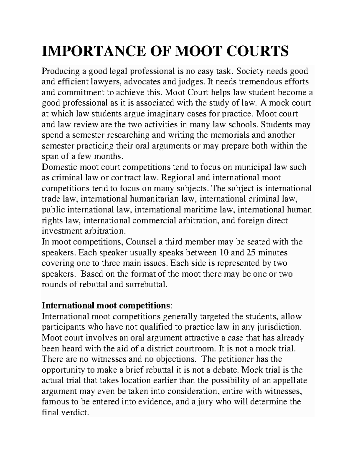 IMPORTANCE OF MOOT COURTS IN PRACTICING LEGAL LAW FOR STUDENTS AND ITS ...