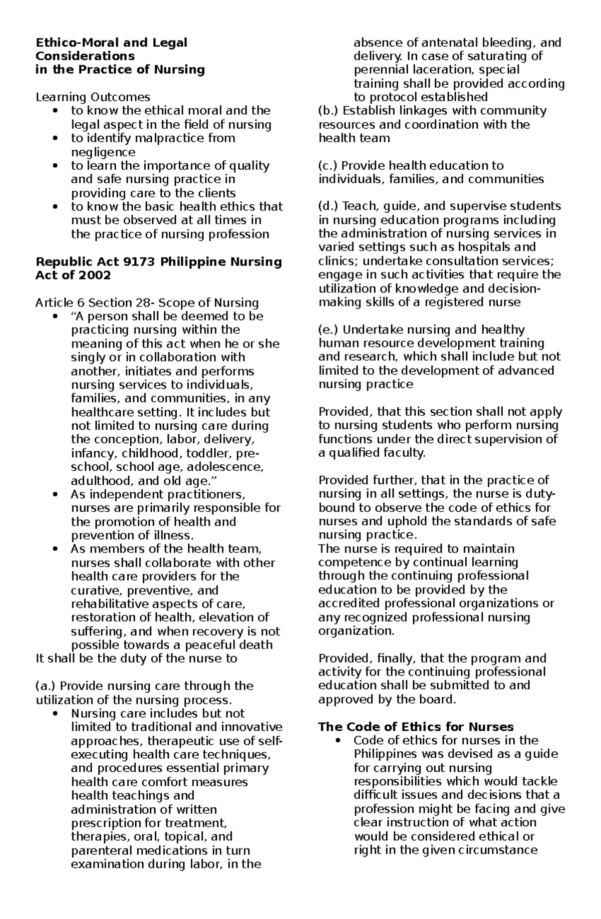 Week 16 - notes - Ethico-Moral and Legal Considerations in the Practice ...