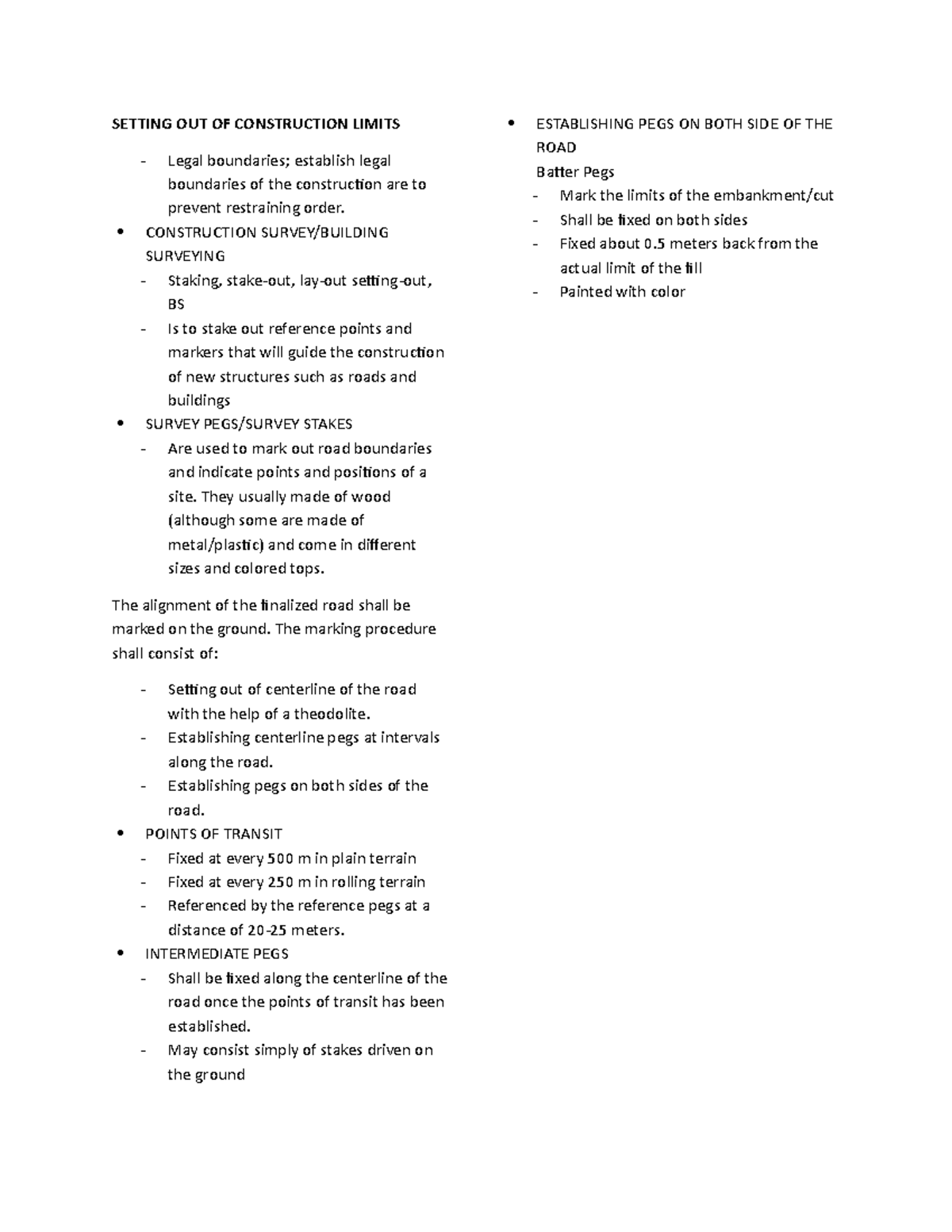 Setting OUT OF Construction Limits AND Embankment - SETTING OUT OF ...